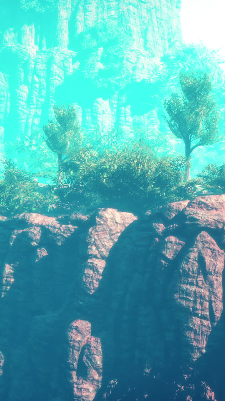 Vibrant fantasy cliffside landscape Premium Stock Video Footage
