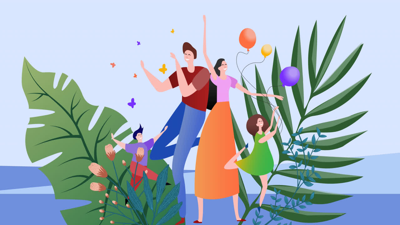 Premium stock video - Animation of family with balloons and leaves ...