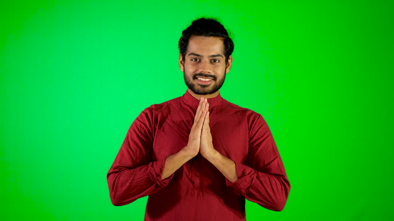 Indian Guy Namaste With Green Screen - Green Background - Chroma Key ...