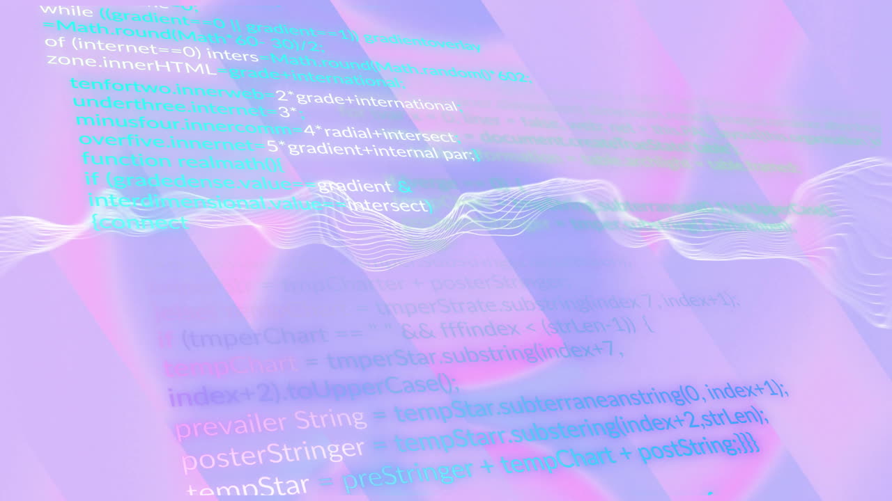 Premium stock video - Programming code and data wave animation over abstract purple background