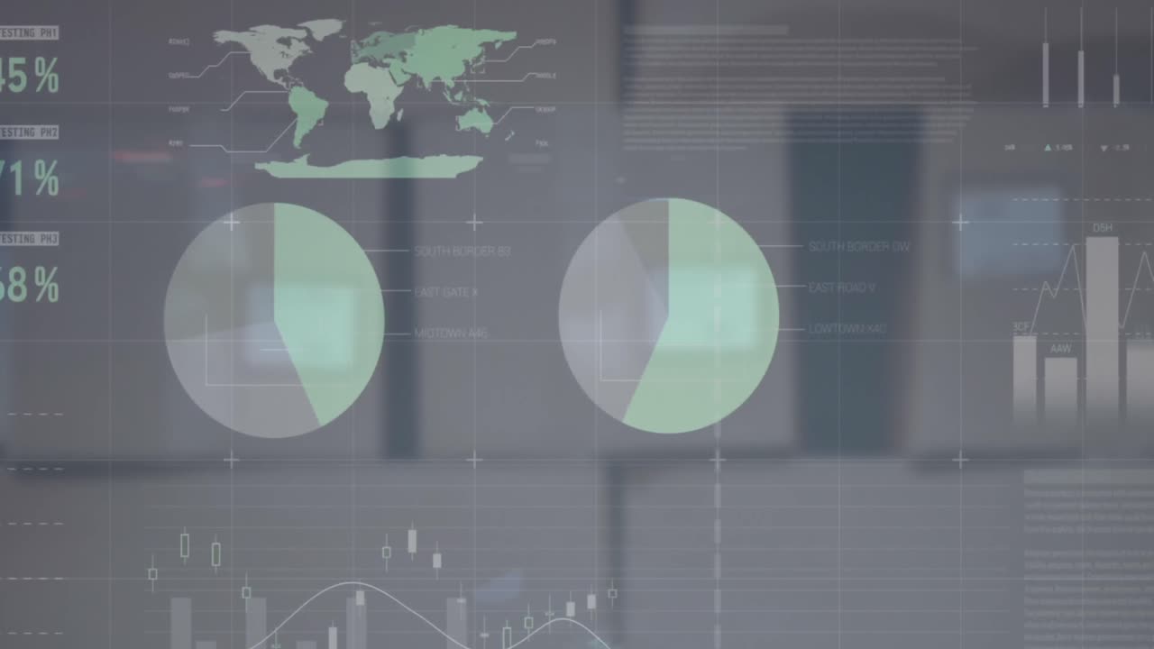 Animation Of Infographic Interface Moving Over Cardboard Boxes Arranged ...