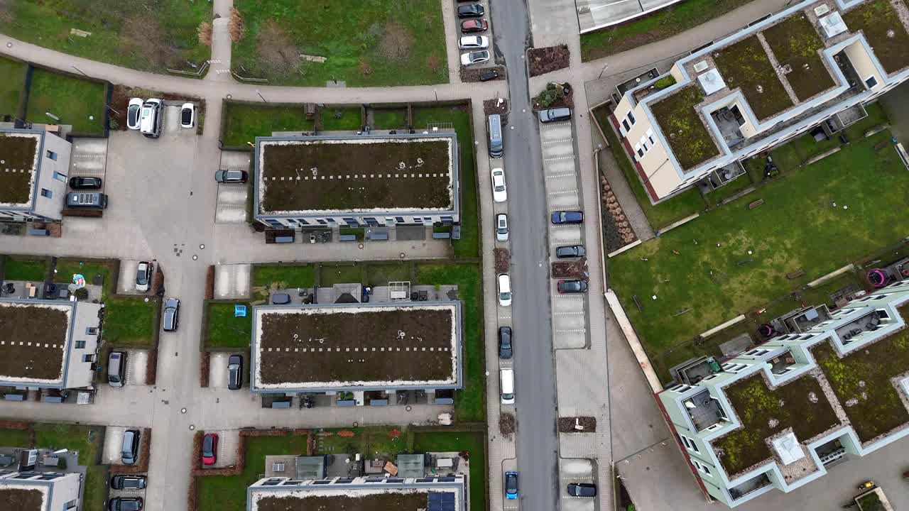 Aerial top down of new developed American suburb. Outdoor living space ...
