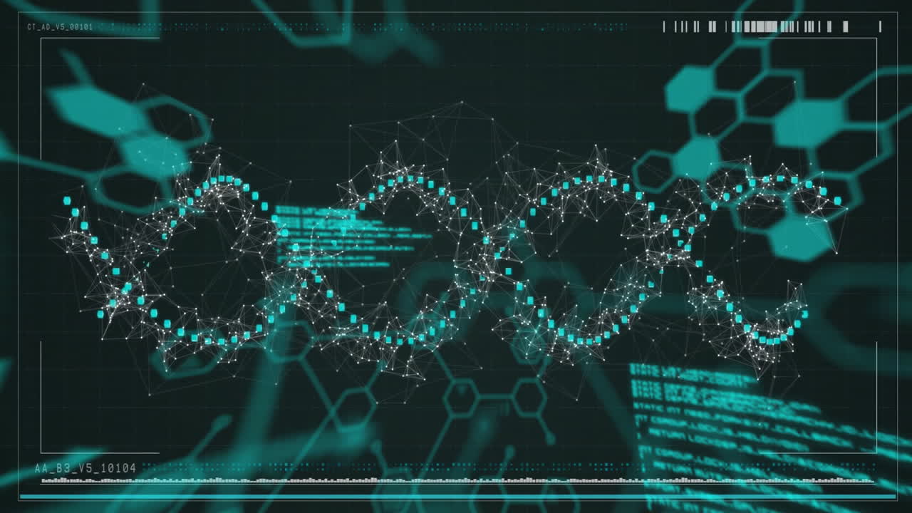 Premium stock video - Processing scientific data, dna strand and binary coding animation