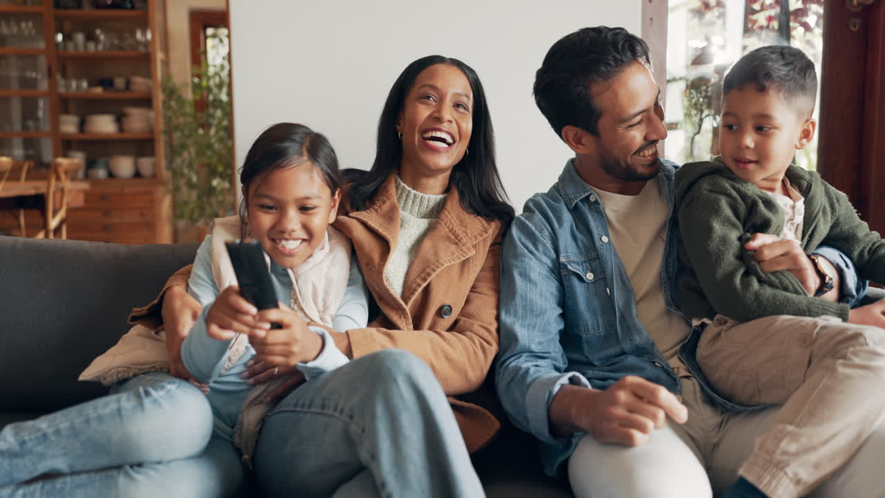 Relax, family on a couch and watching television | Premium Stock Video ...