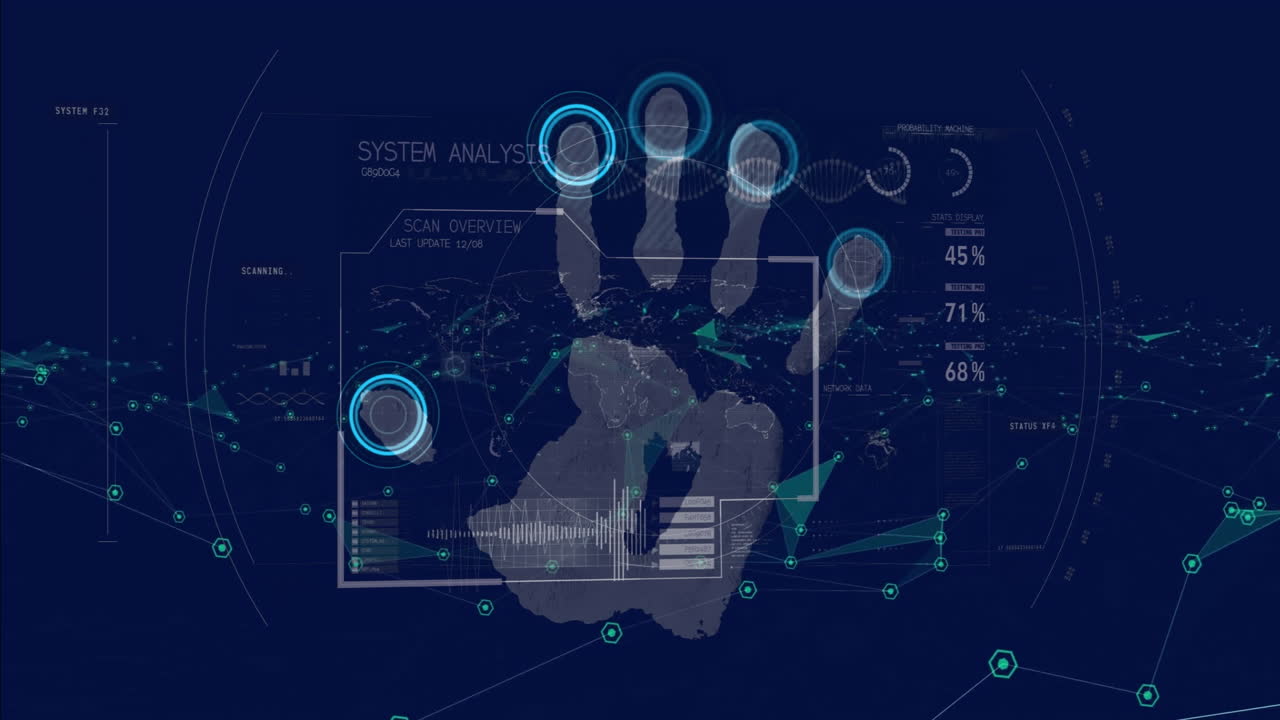 Animation of data processing with handprint over shapes | Premium Stock ...