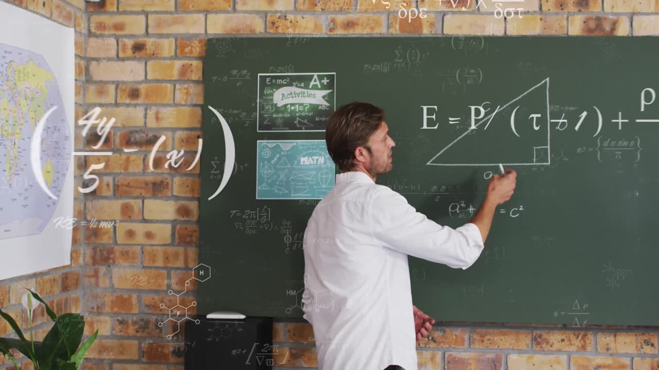 Animation of mathematical equations over caucasian male teacher Premium ...