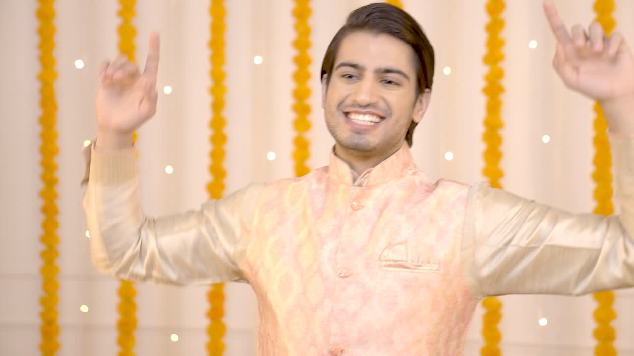 Premium stock video - Indian man dancing on diwali