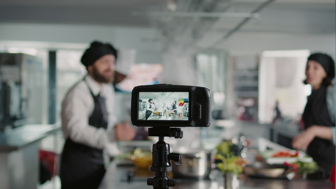 Camera filming people cooking professional menu dish | Premium Stock ...