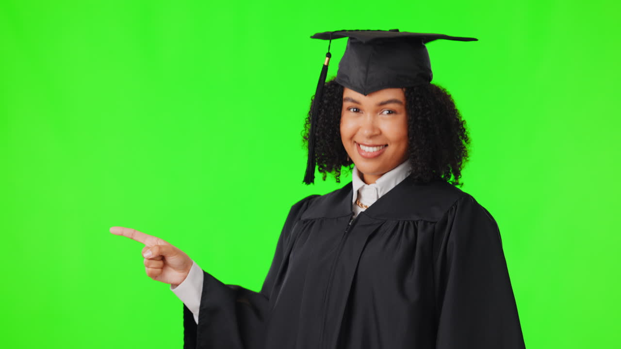 Premium stock video - Graduate pointing, green screen