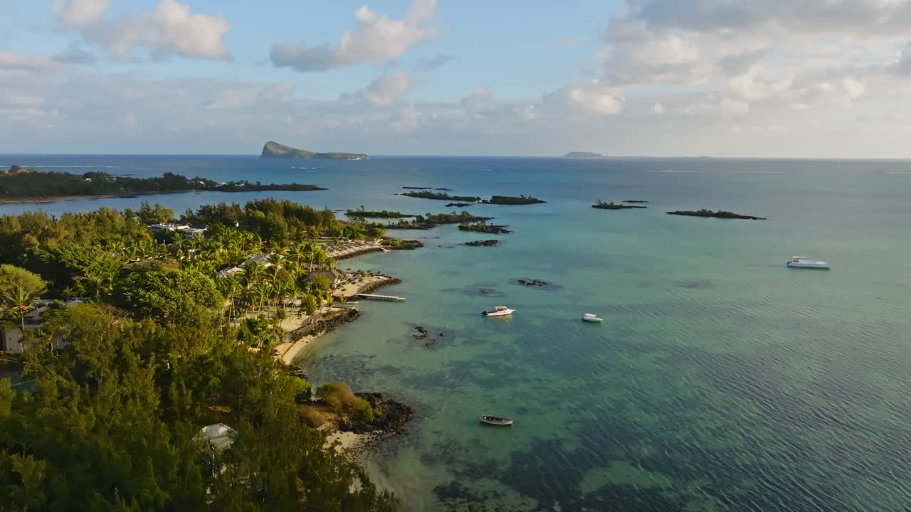 Aerial drone of tropical beach in the Mauritius Island, Indian Ocean ...