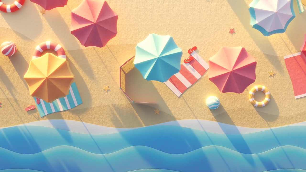 Seamless Looping Animation Of Stylized, Low-poly Beach With Colorful ...
