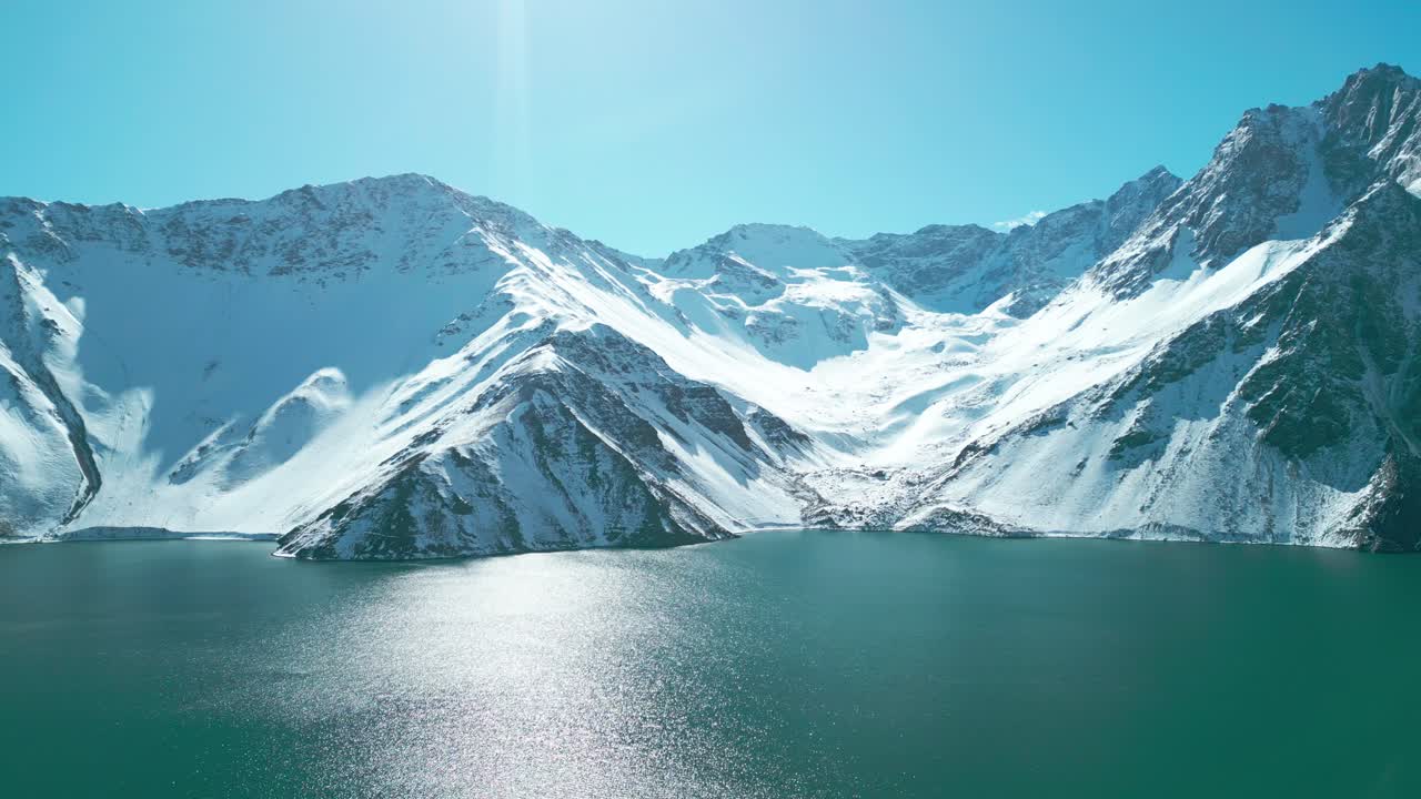 Artificial water lagoon El Yeso reservoir, Cajon del Maipo, country of ...