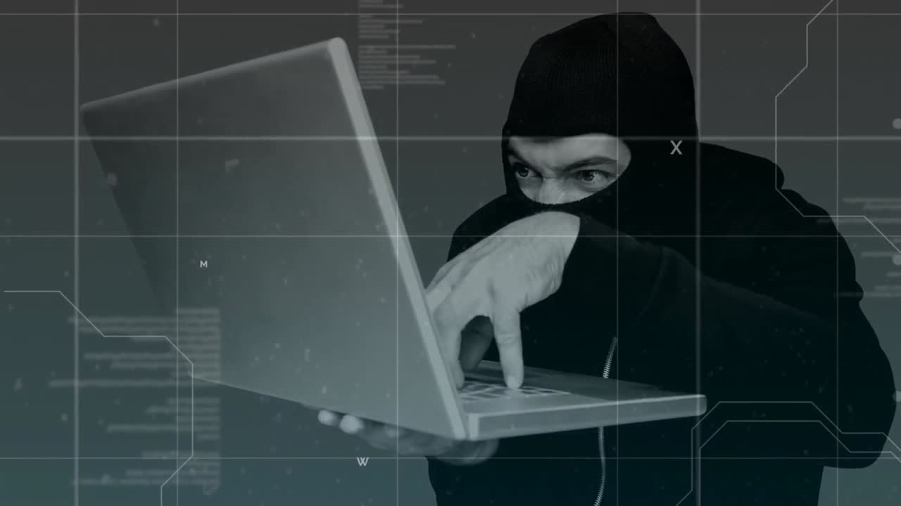 Premium stock video - Digital animation of hacker hacking the laptop 4k