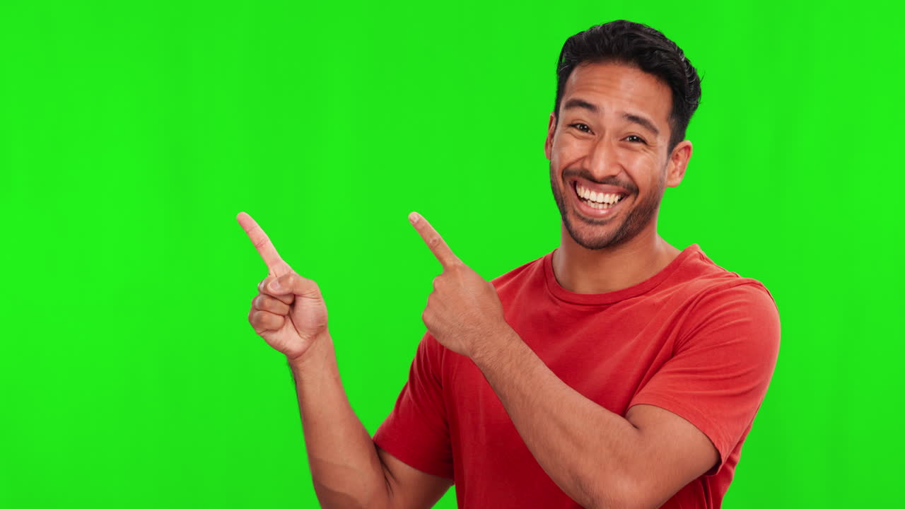 Premium stock video - Man, pointing and presentation on green screen