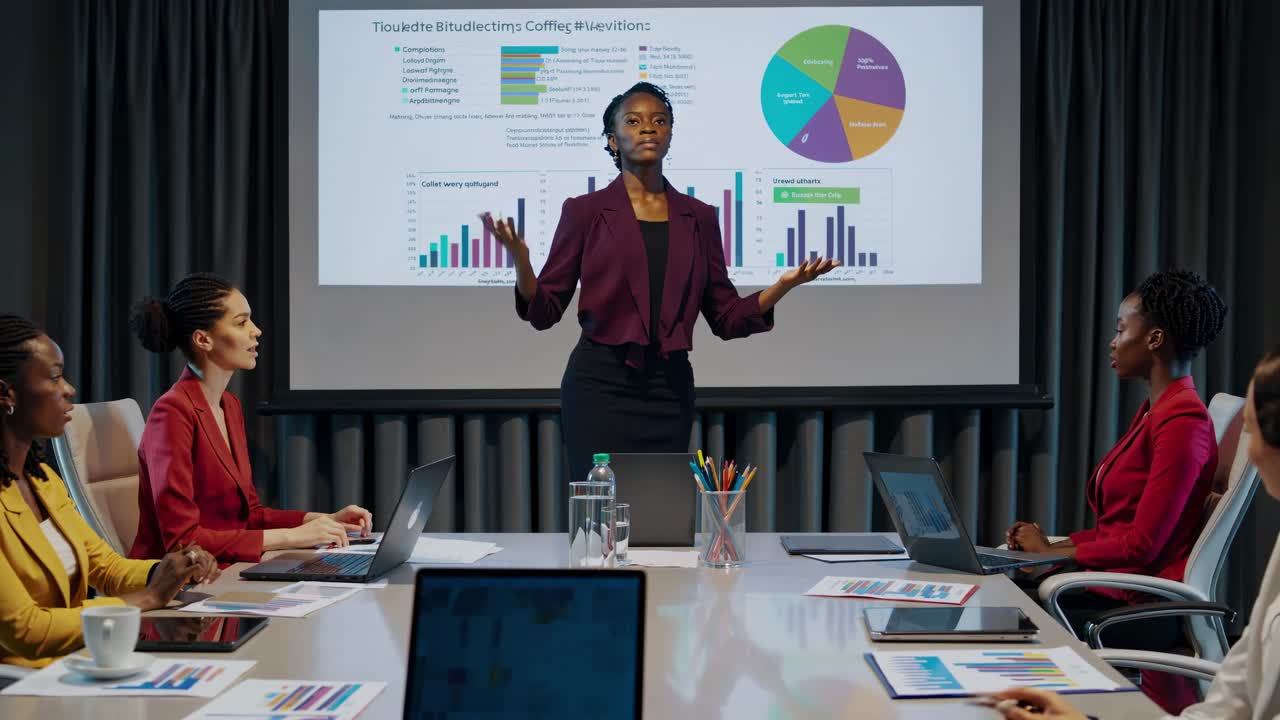 High-angle shot of a diverse team in a modern conference room ...