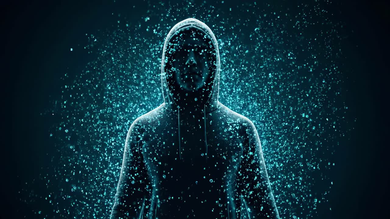 A captivating and enigmatic figure shrouded by swirling particles in ...