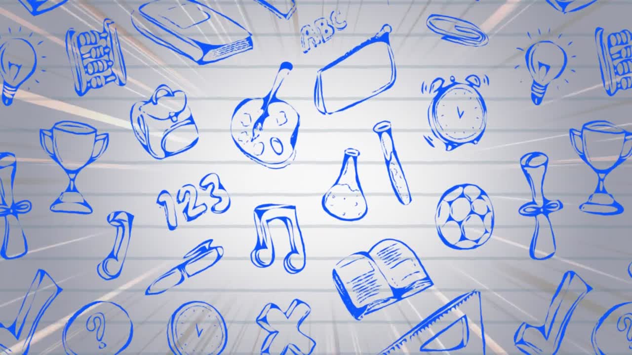 Multiple school concept icons moving against white lined paper Premium ...