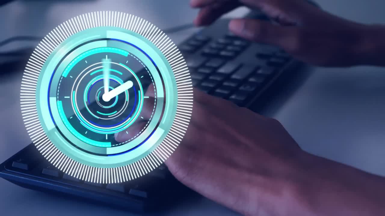 Animation Of Scope Scanning With Clock Over Person Using Keyboard Free Stock Video Footage ...
