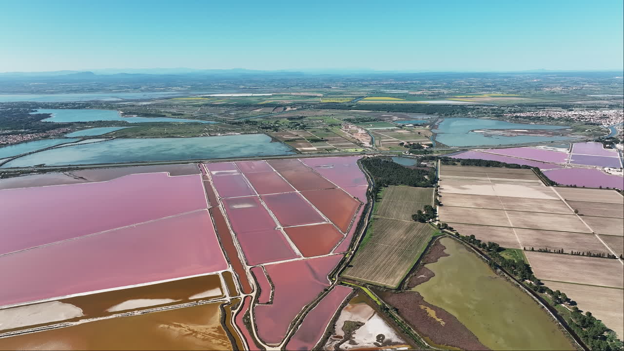 Free stock video - Aerial sweep of the vibrant pink saline patches ...