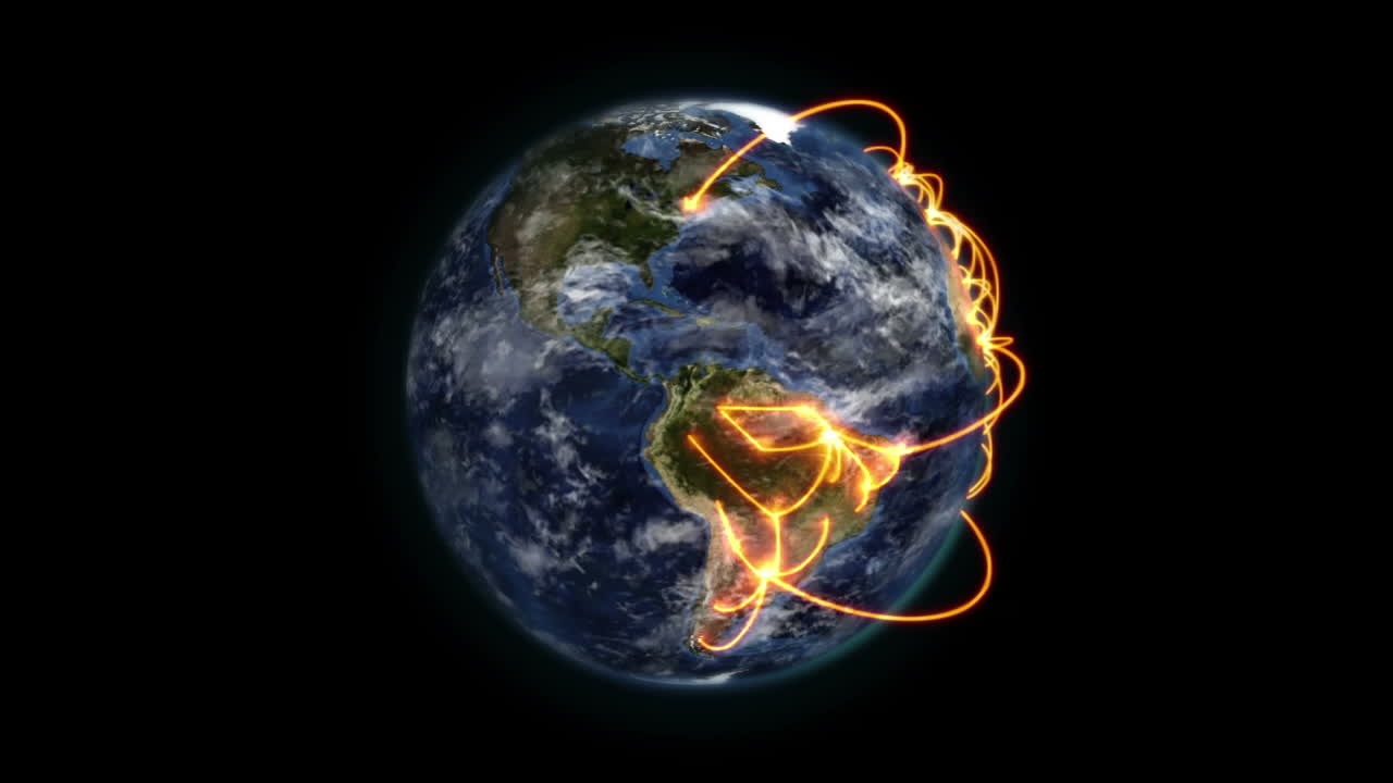 Tierra animada con enlaces naranjas y nubes girando, imagen de nasa.org ...