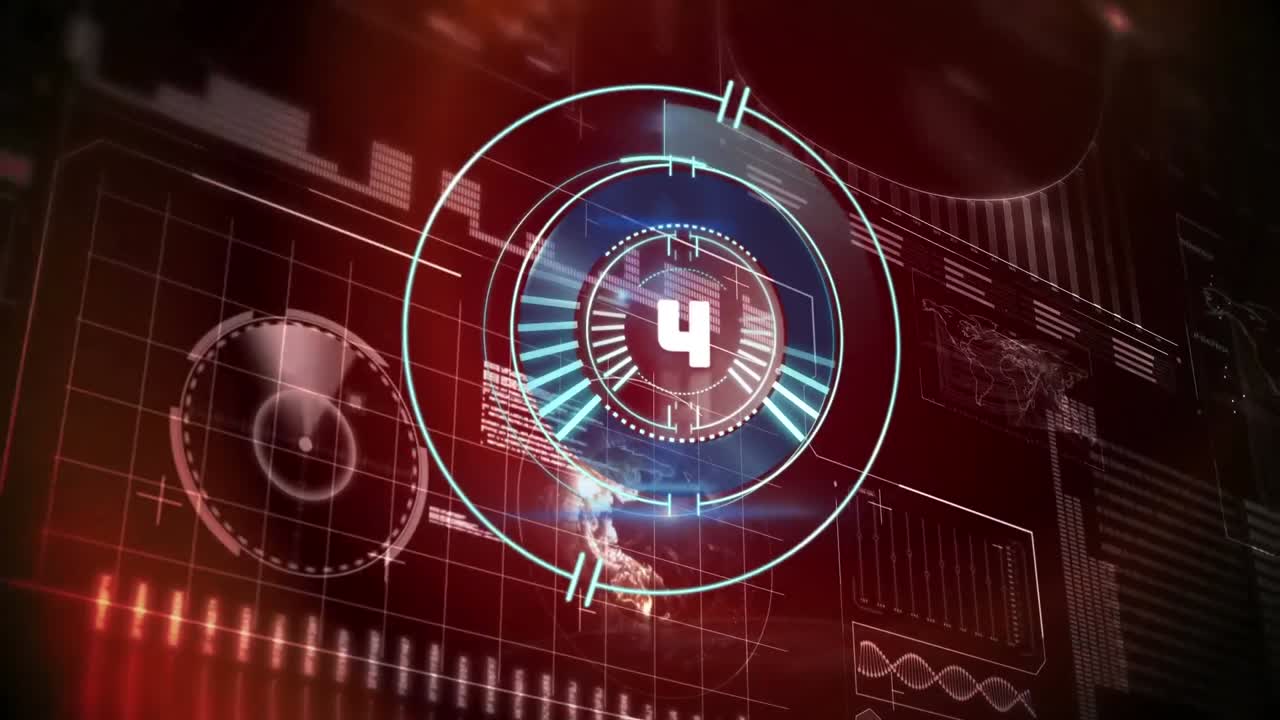 Premium stock video - Animation of scope scanning with countdown over data processing on red ...