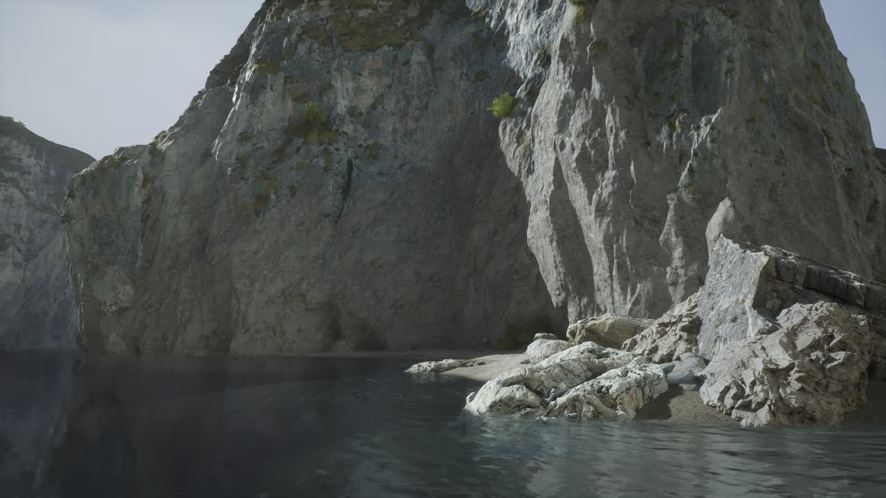 Premium stock video - Rocky cliffside overlooking the ocean