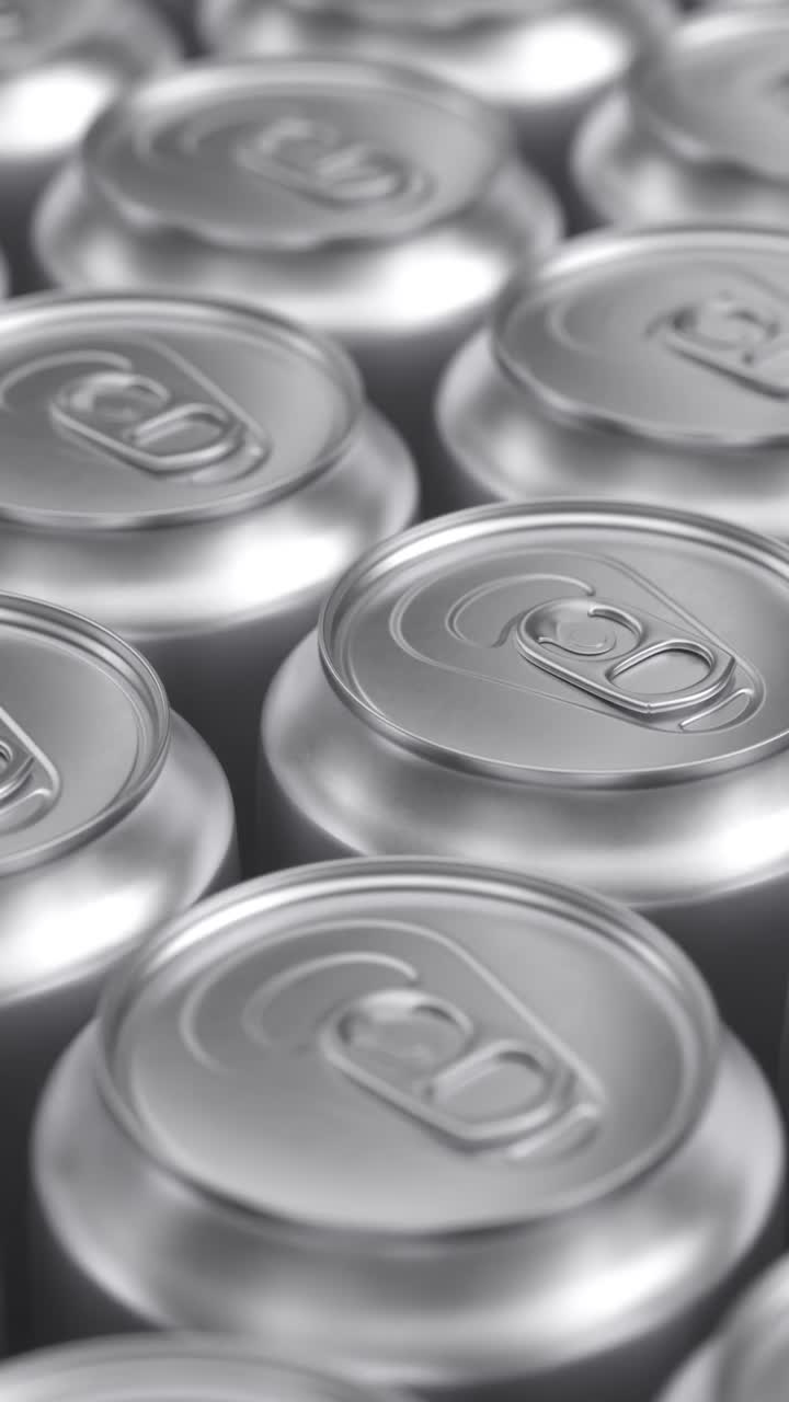 Many Aluminum Metal Soda Cans. 3d Animation Render, infinite loop ...
