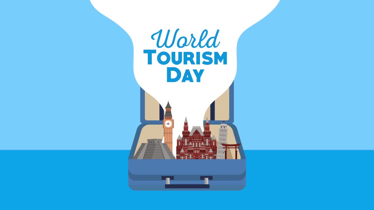 World tourism day animation with suitcase open | Premium Stock Video ...