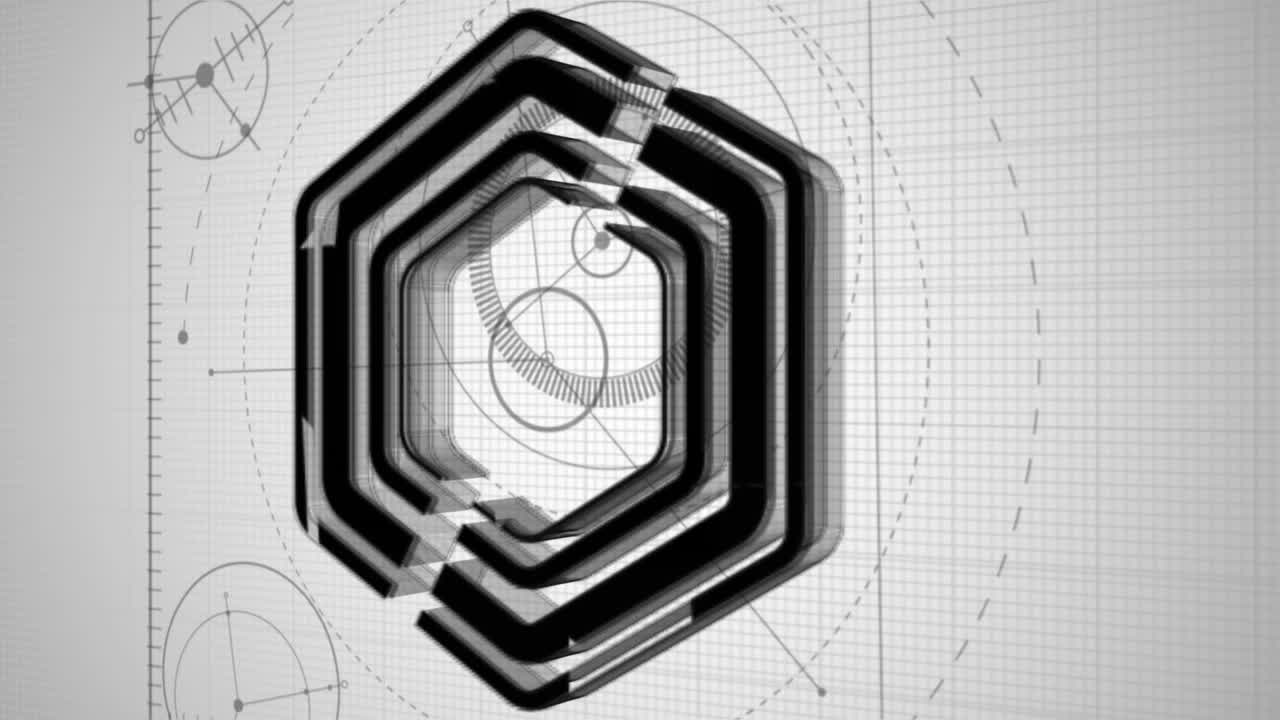 Animated Hexagon Shape Rotating on a Blueprint Background | Premium ...