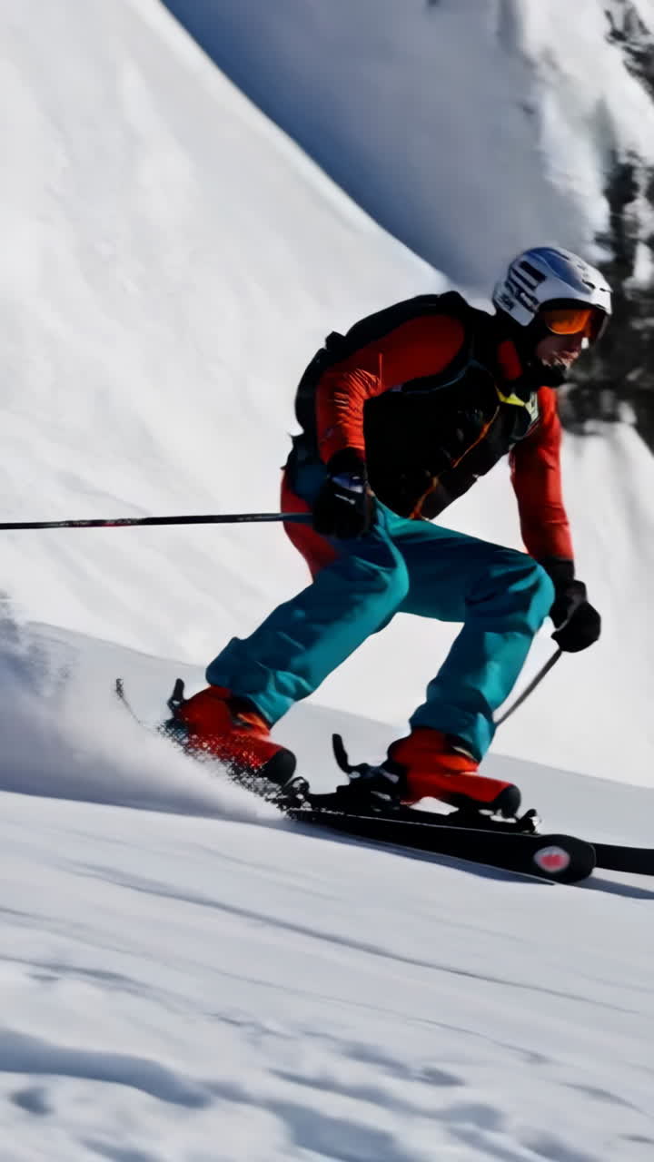 Skier in the Snowy Mountains | Premium Stock Video Footage