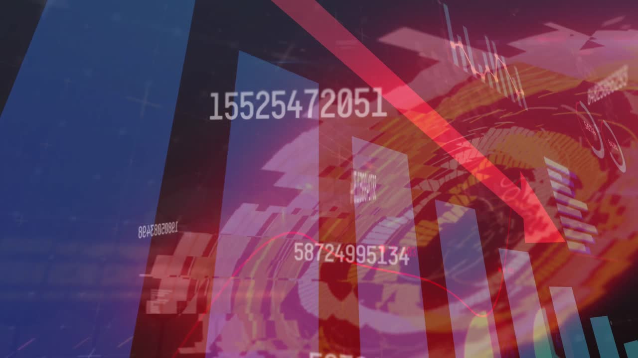 Animation of red arrow, scope scanning, numbers changing and data processing with statistics in ...