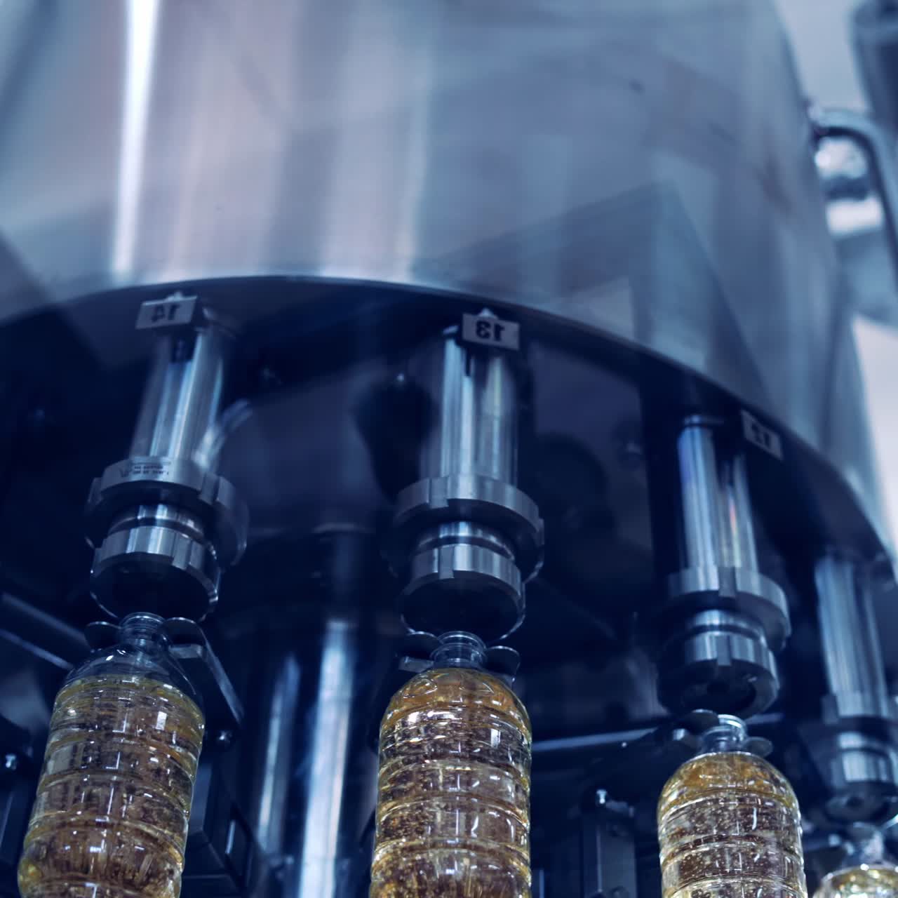 Modern equipment of cooking oil production. Automated machine turning ...