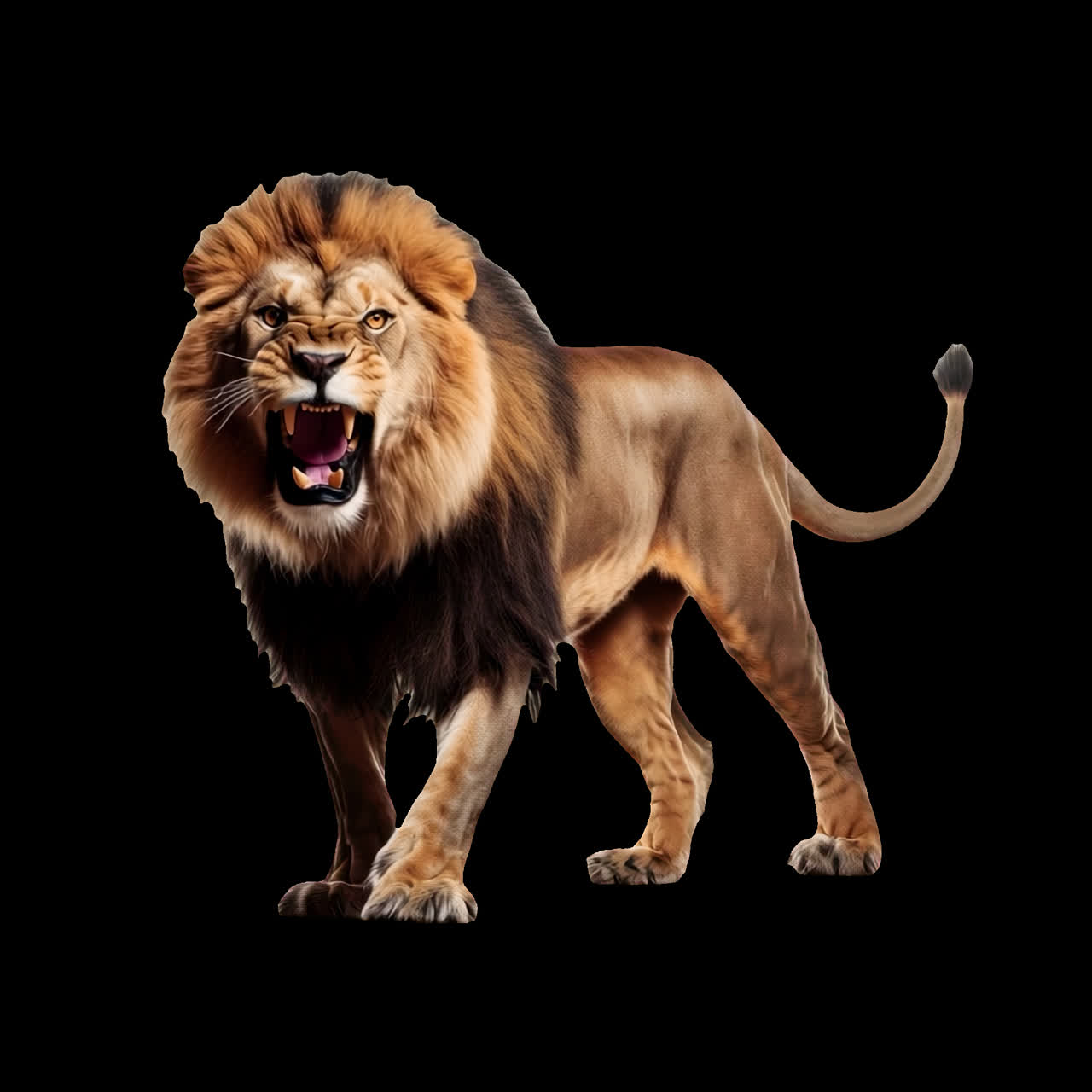 Majestic roaring lion portrait animation isolated asset, transparent 4K ...