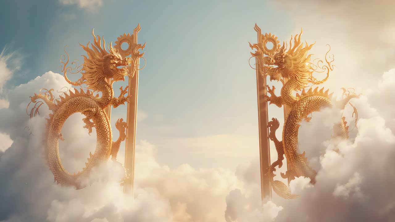 Golden Dragon Gate in the Clouds | Premium Stock Video Footage