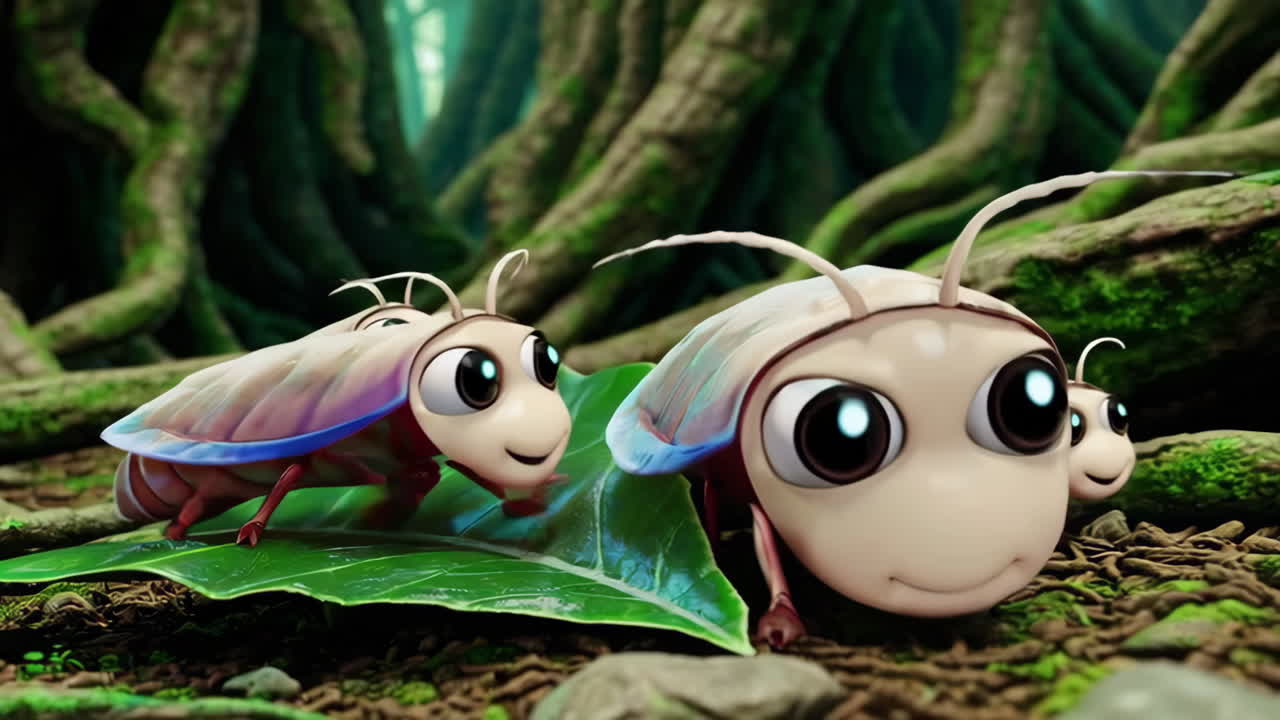 Cute Fireflies in a Forest Adventure | Premium Stock Video Footage