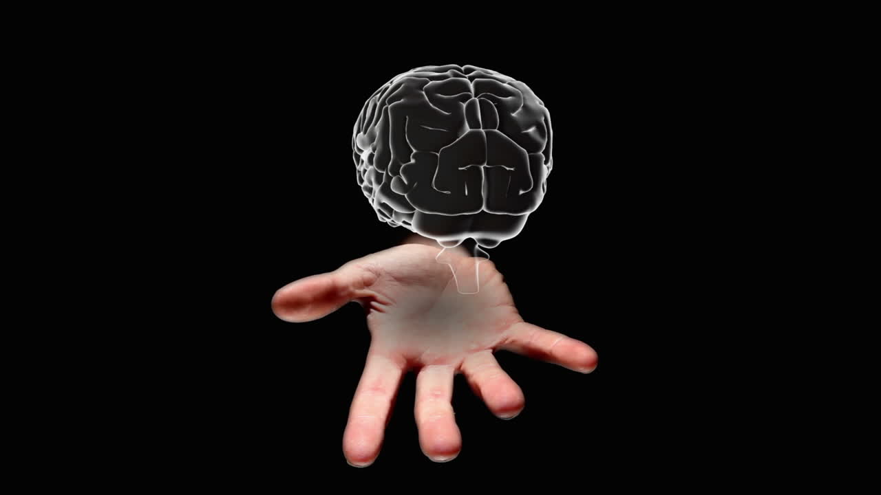 Premium stock video - Hand presenting a spinning brain