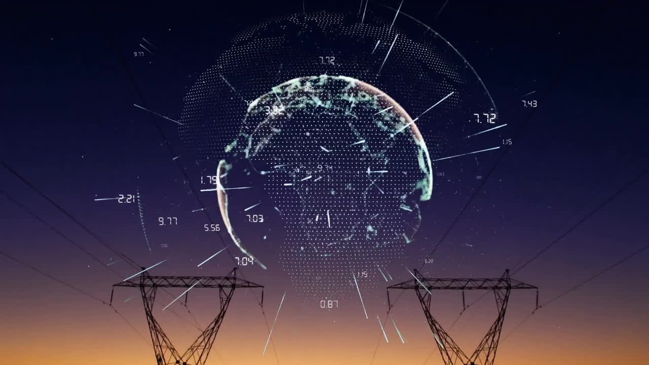 Animation Of Globe And Data Processing Over Pylons Free Stock Video ...
