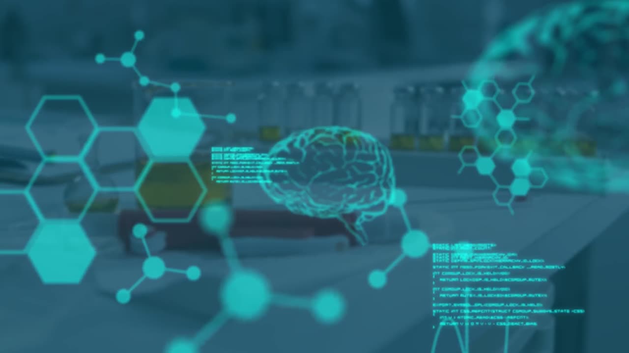Animation Of Data Processing And Digital Brain Over Empty Lab Free ...