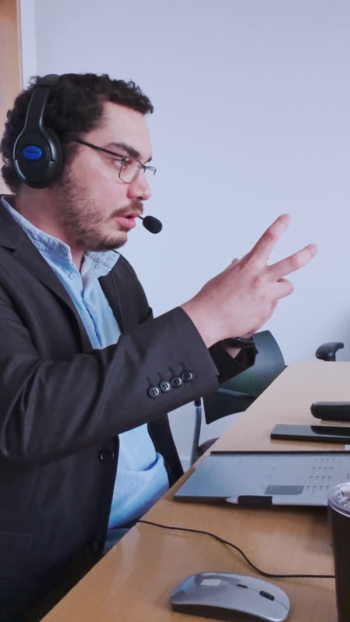 Man Pointing Emphatically to Make a Point in a Webinar | Premium Stock ...