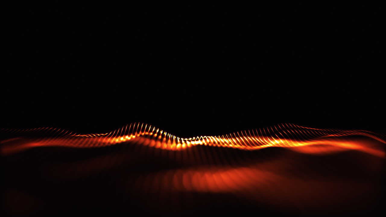 Futuristic digital motion graphic of flowing red particles wave in ...