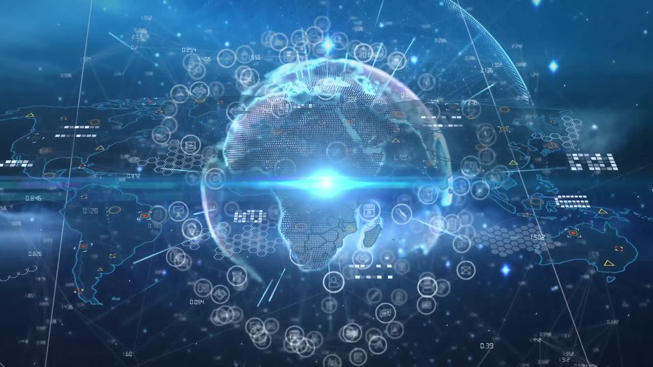 Premium stock video - Animation of multiple icons, circle around globe ...