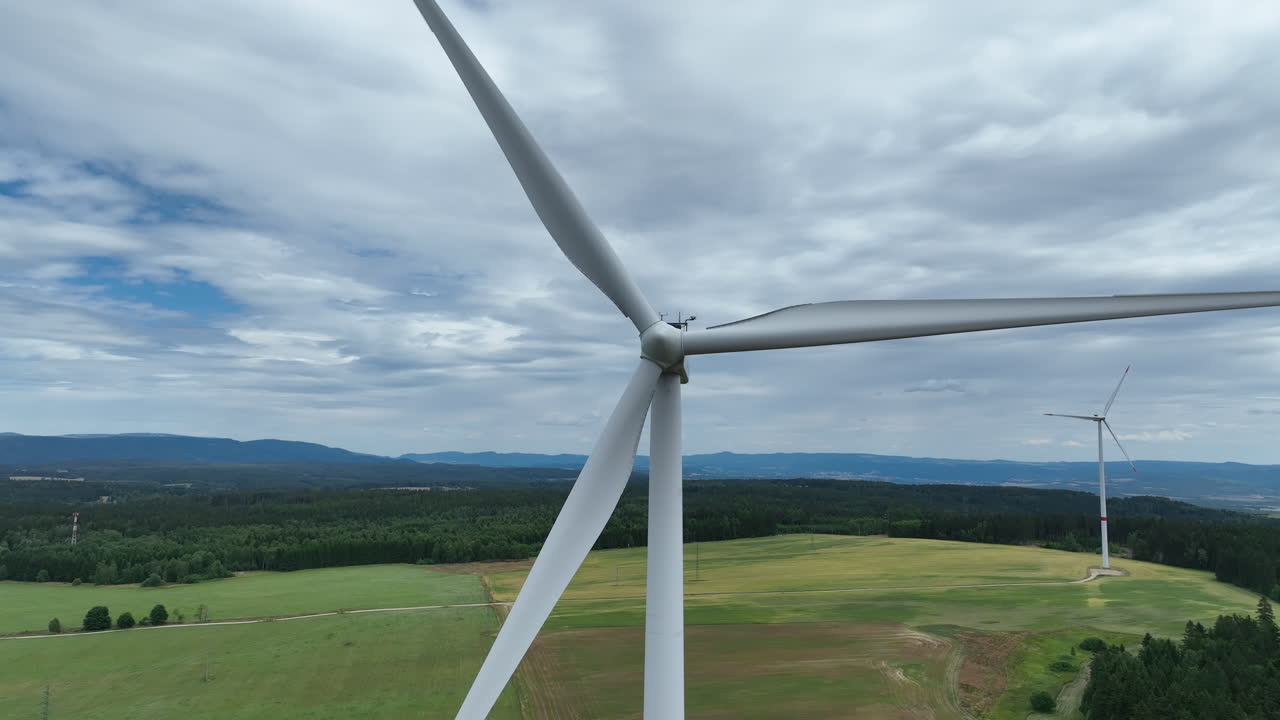 Wind Turbine And Spinning Blades, Close Up Aerial View Free Stock Video ...