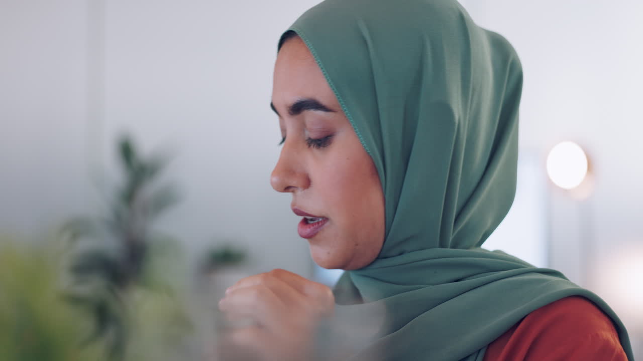 Muslim, nose tissue and woman sick with flu | Premium Stock Video Footage