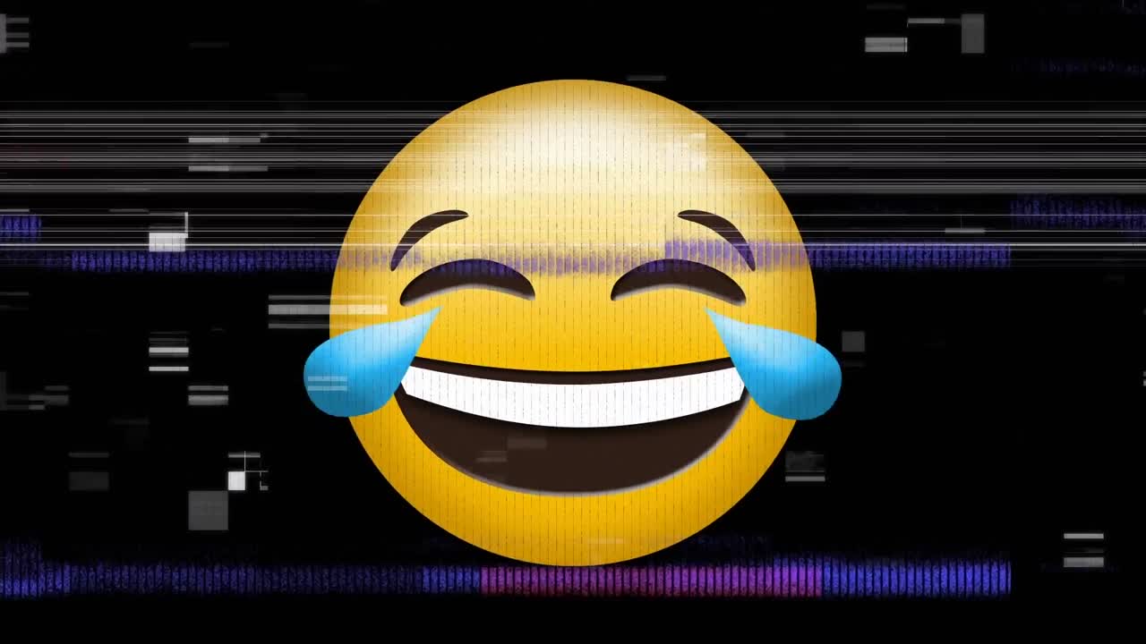 Premium stock video - Animation of smile emoji icon over noises on screen