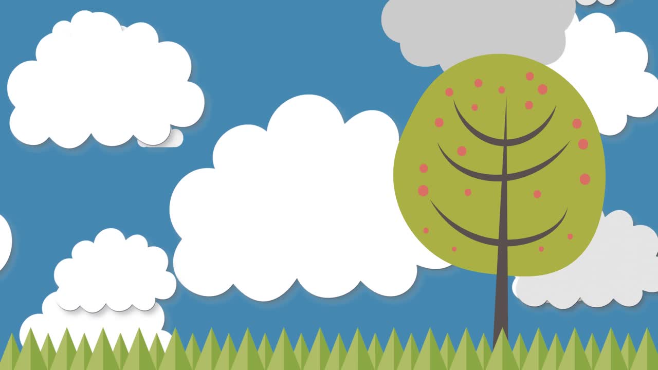 Premium stock video - Animation of tree over sky with clouds