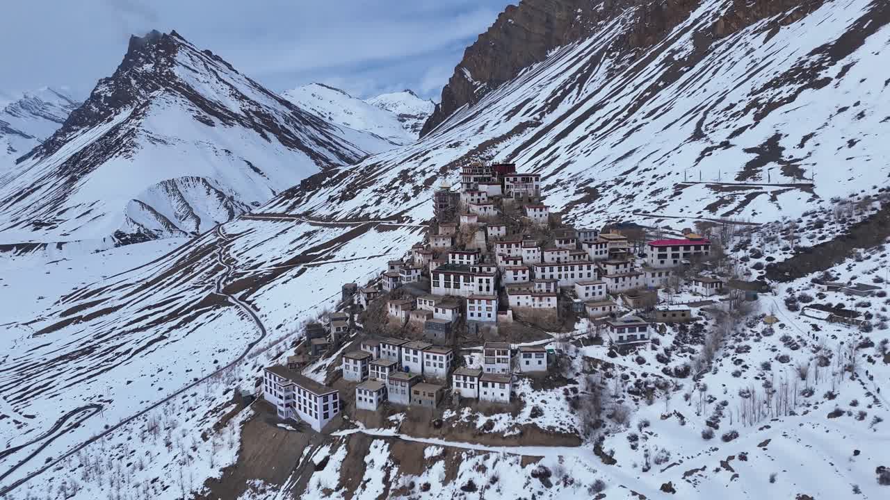 Snow-Covered Monastery in the Himalayas | Premium Stock Video Footage