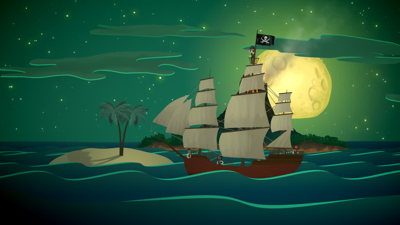 Premium stock video - The pirate ship with white sails and flag with ...