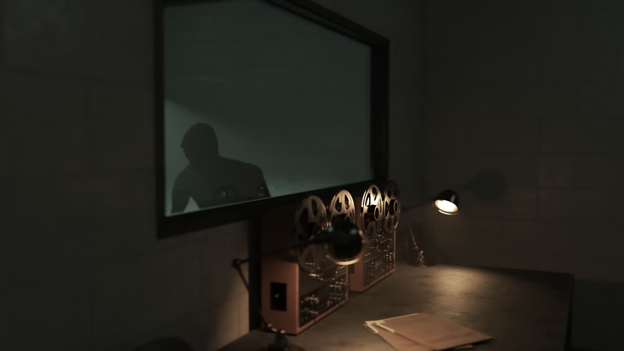 Premium stock video - Interrogation room behind one-way mirror glass ...