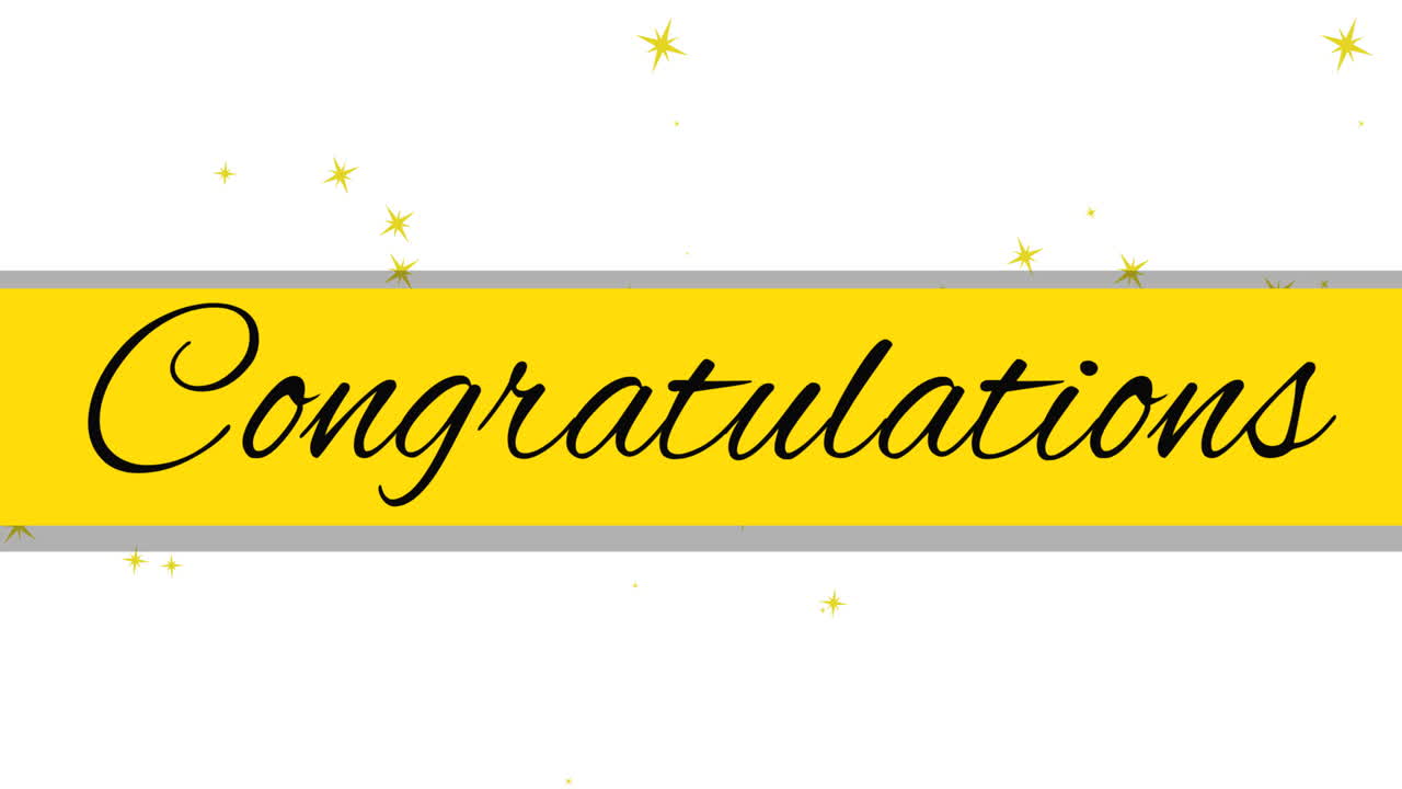 Animation of congratulations text and stars falling on white background ...