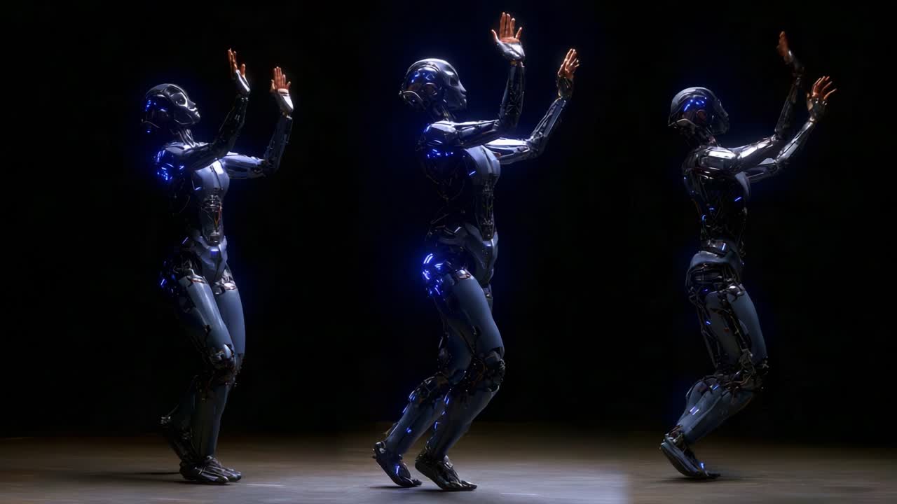A captivating sequence of humanoid robots gracefully performing ...